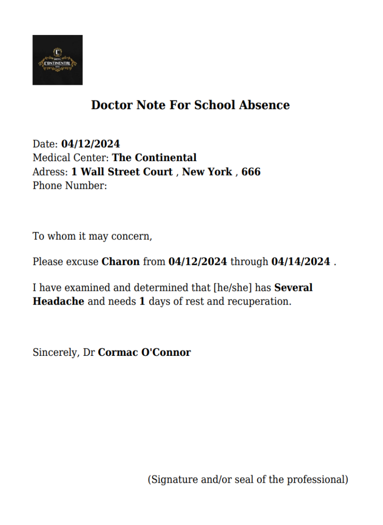 Doctor's note for school 【online pdf】